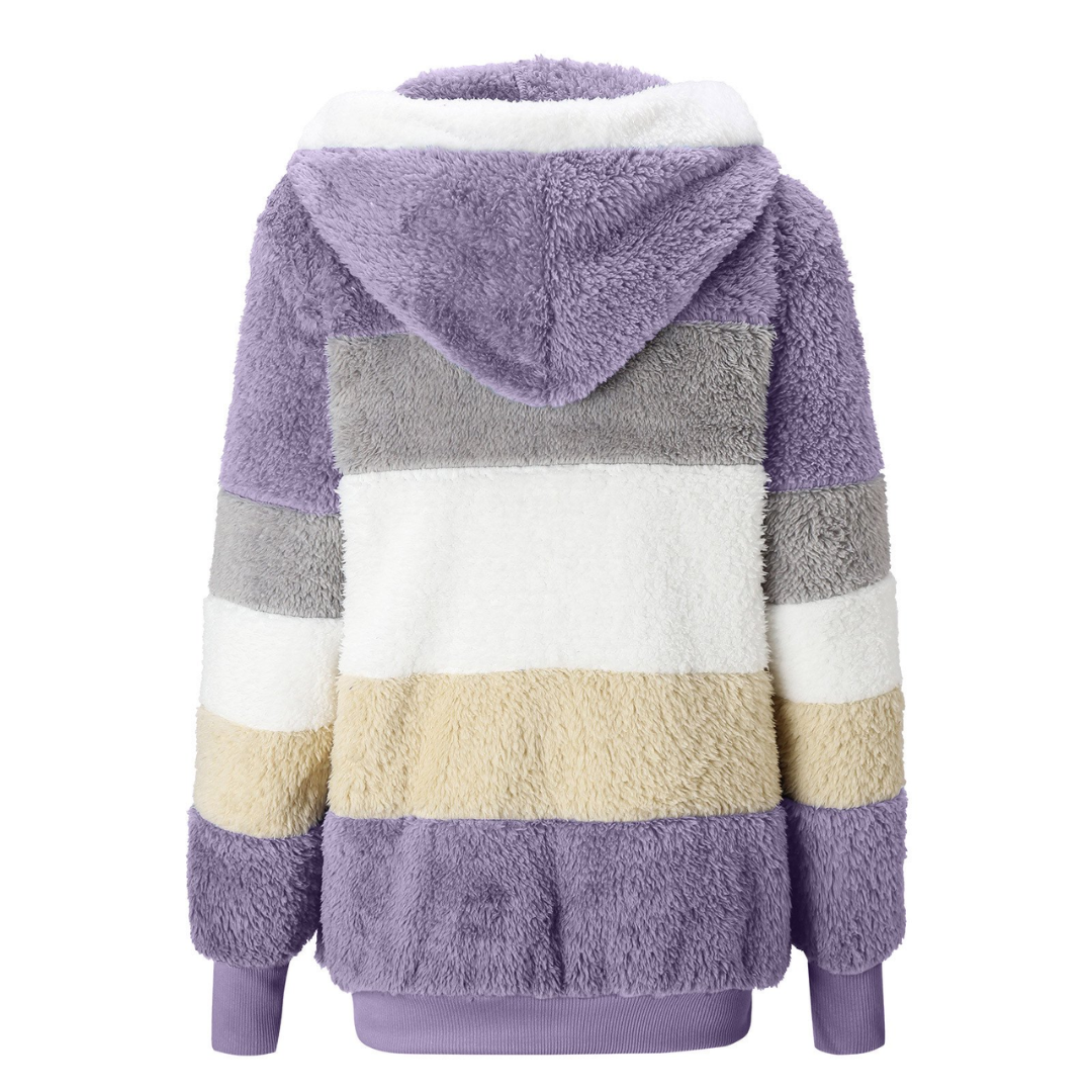 Contrasting Lamb Wool Padded Coat Comfy and Soft Fleece Jacket Hoodies ...