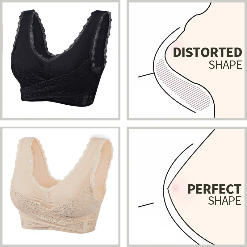 Comfy Push Up Wireless Corset Bras Front Cross Side Closure Lace Bras ...